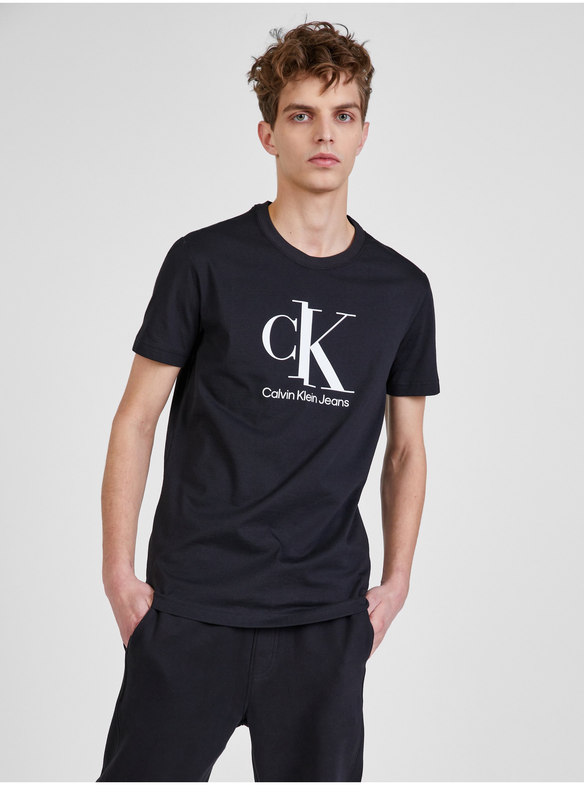 Black Men's T-Shirt with Calvin Klein Print - Men's
