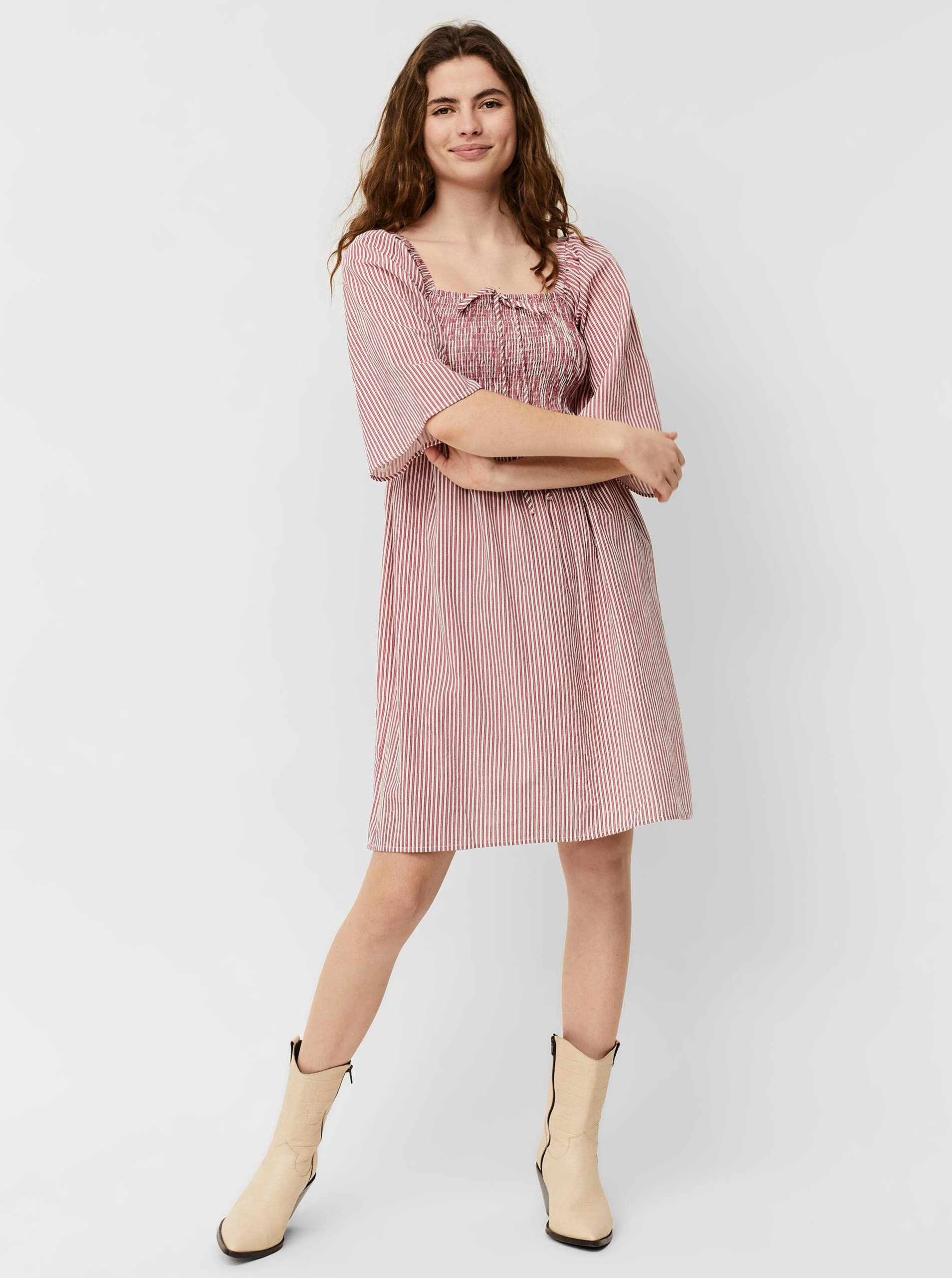 White-pink striped dress VERO MODA Annabelle - Women