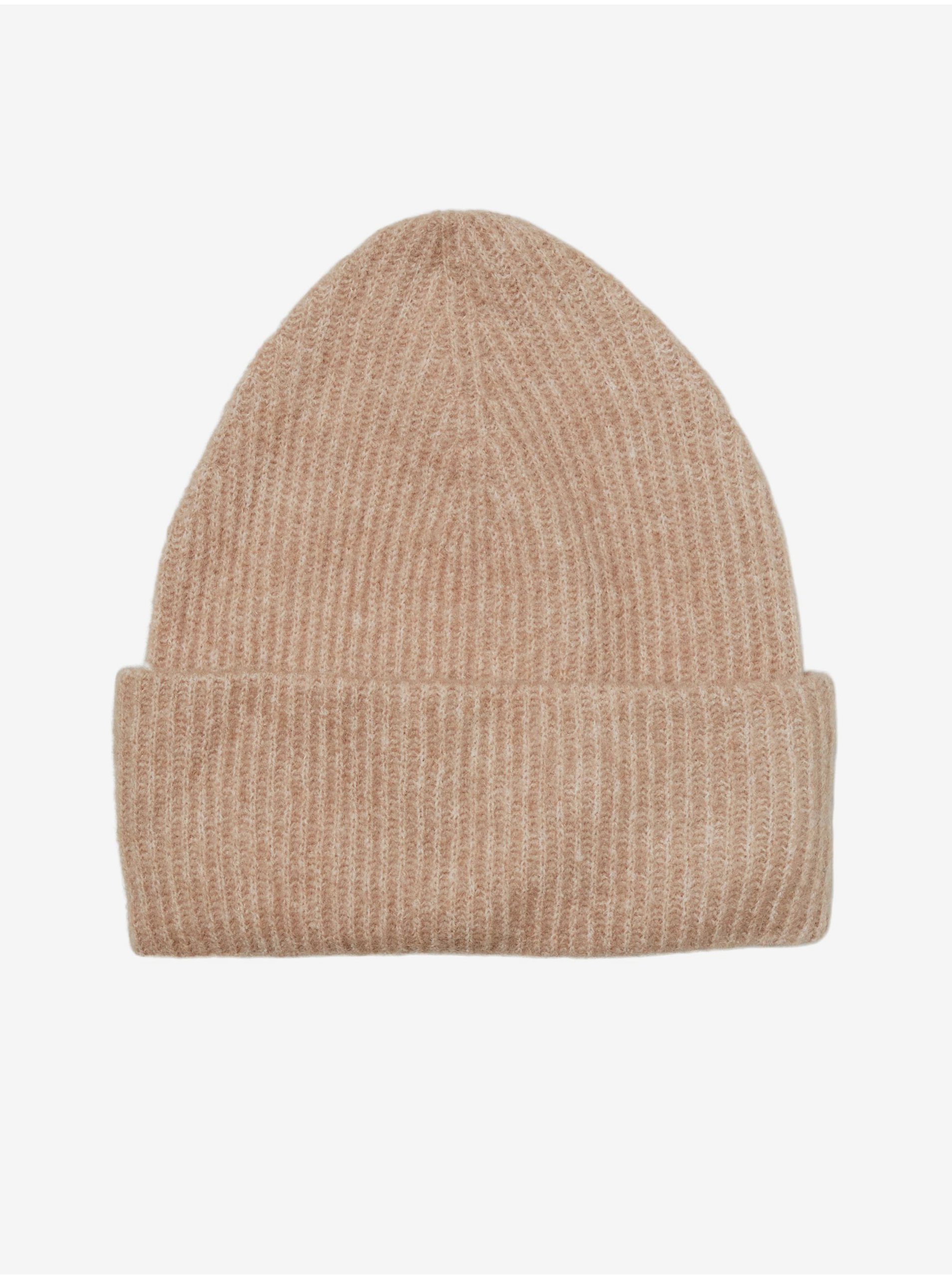 Beige ribbed winter beanie with wool VERO MODA Wanona - Ladies