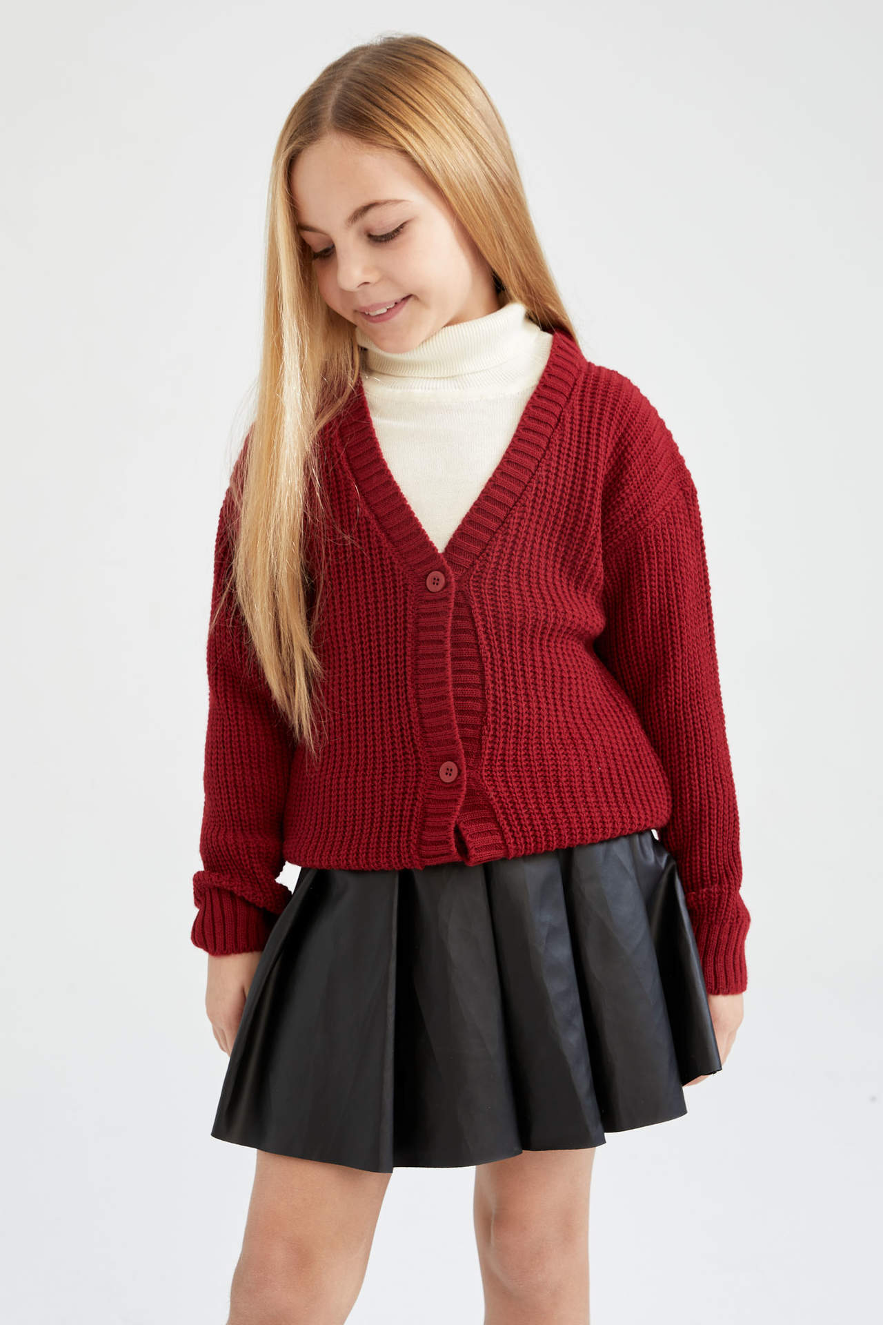 DEFACTO Girls' V Neck Knitwear Cardigan