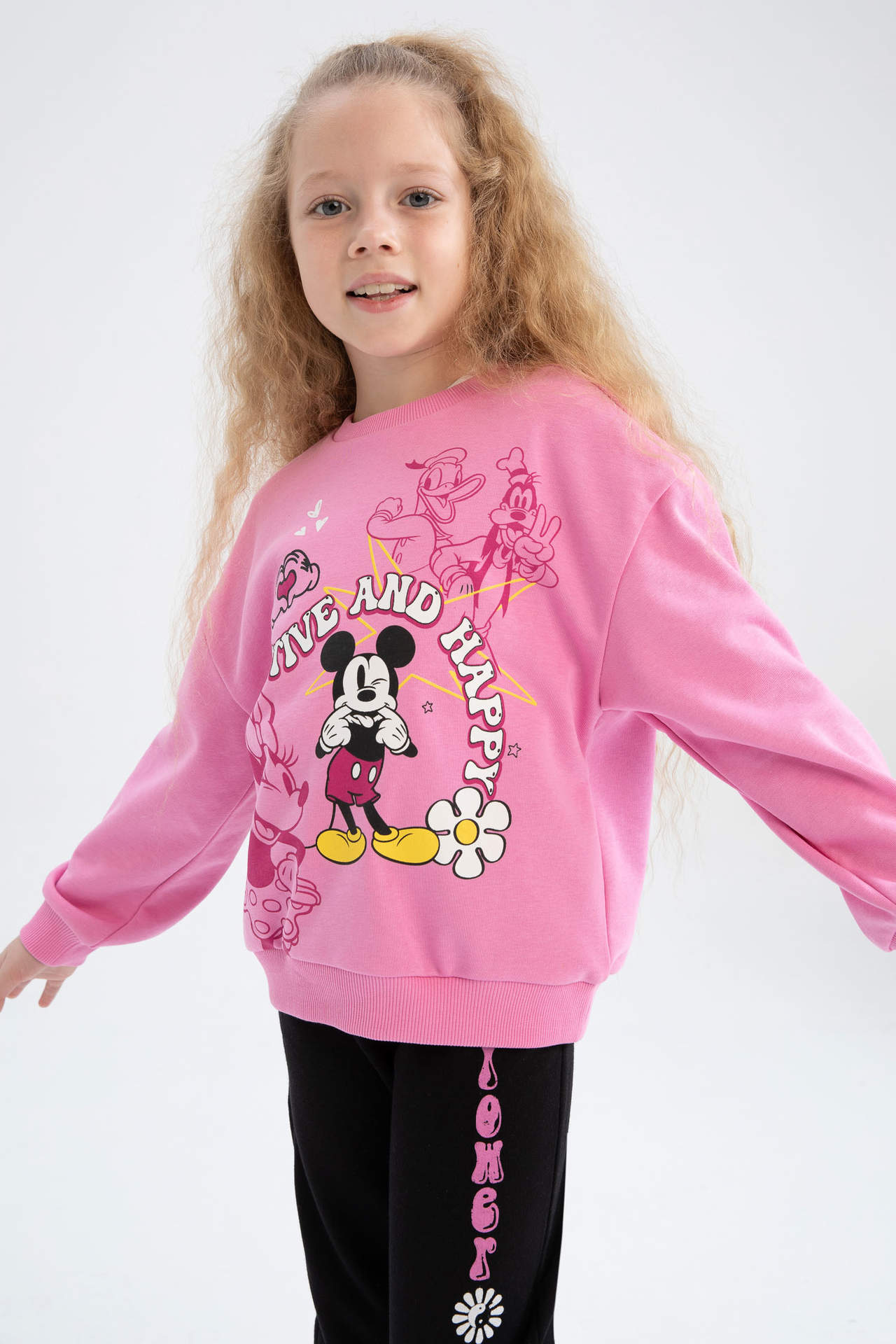 DEFACTO Girls Disney Mickey Mouse Regular Fit Crew Neck Sweatshirt