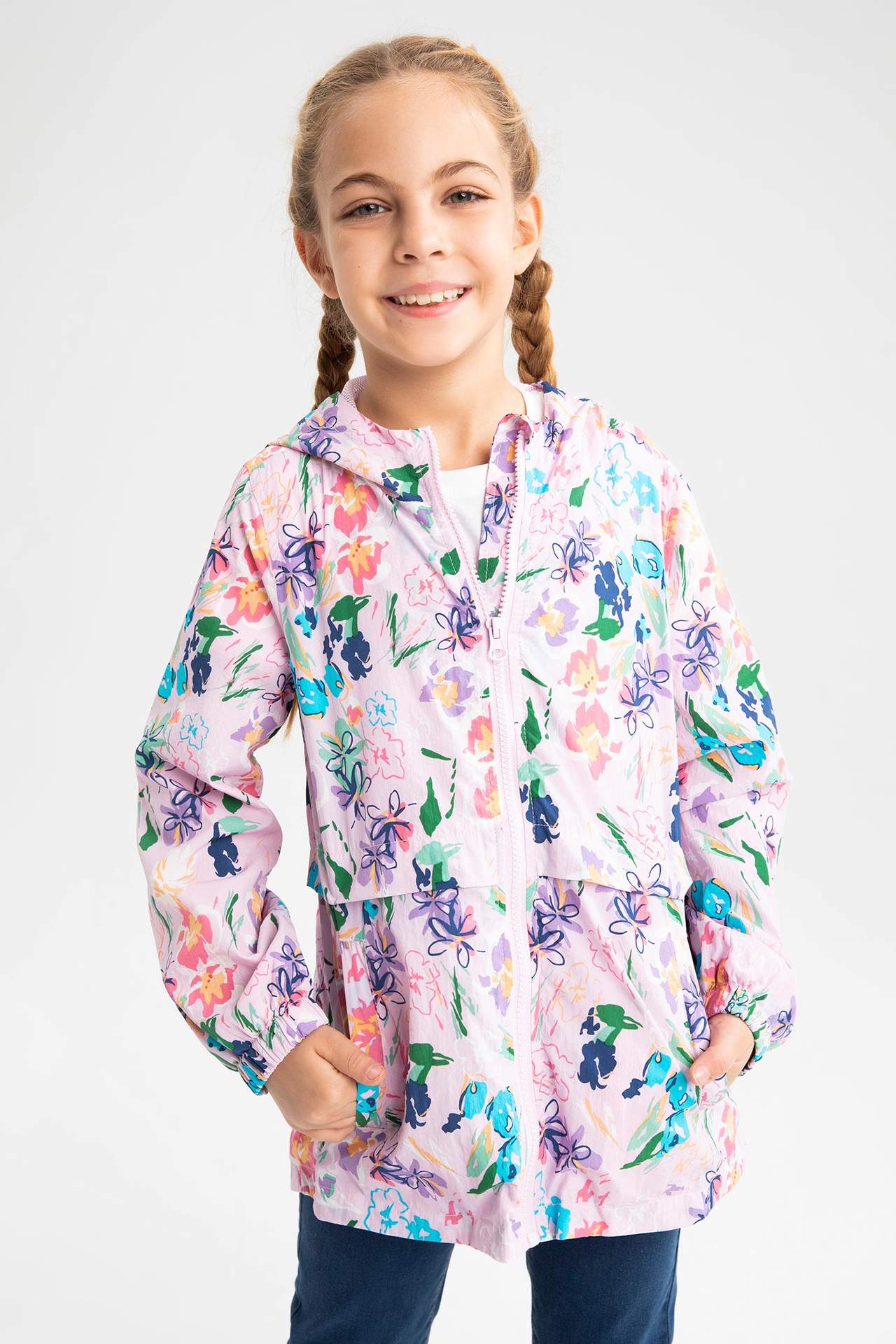 DEFACTO Girls Waterproof Hooded Patterned Raincoat